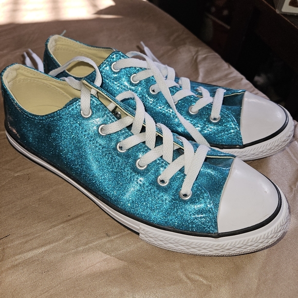 Converse | Shoes | Converse Teal Blue Glitter Sparkle Low Top Sneaker ...